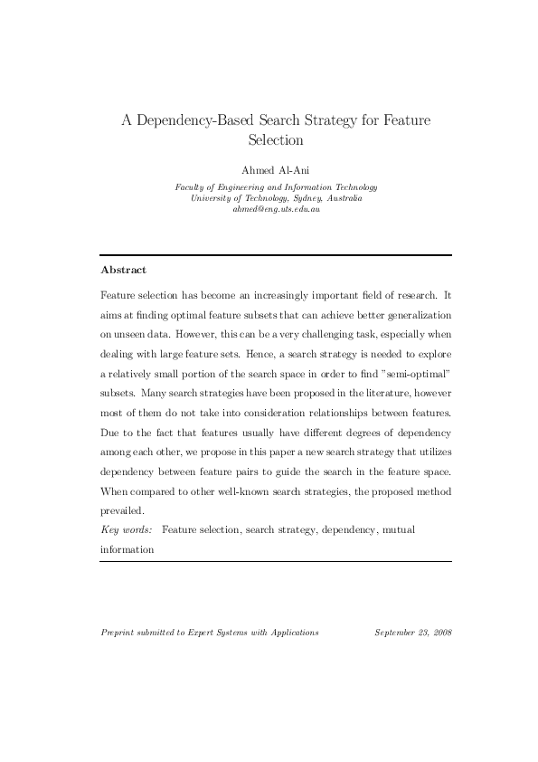 (PDF) A dependency-based search strategy for feature selection
