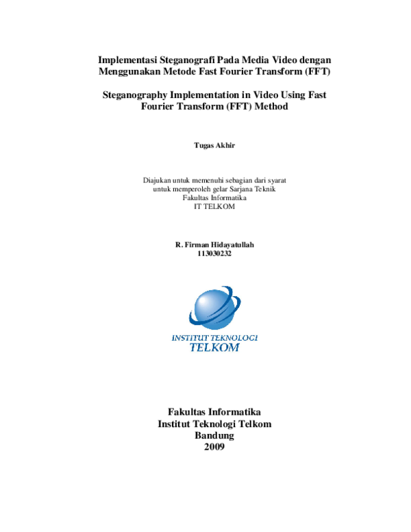 (PDF) Implementasi Steganografi Pada Media Video Dengan Menggunakan Metode Fast Fourier ...