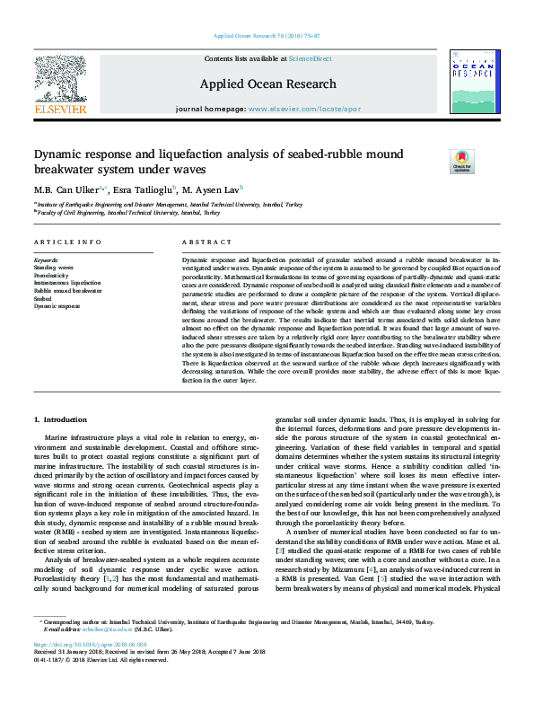 (PDF) Dynamic response and liquefaction analysis of seabed-rubble mound breakwater system under ...