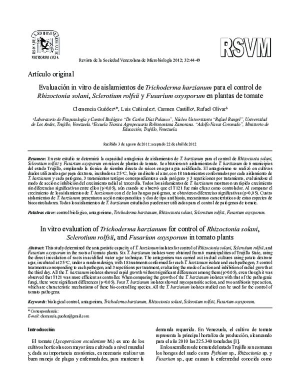 (PDF) Evaluación in vitro de aislamientos de Trichoderma harzianum para el control de ...