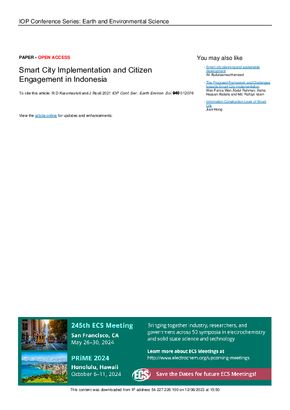(PDF) Smart City Implementation and Citizen Engagement in Indonesia