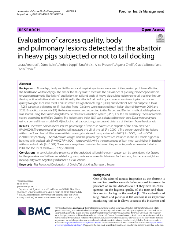 (PDF) Evaluation of carcass quality, body and pulmonary lesions ...