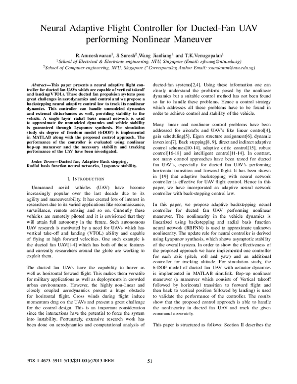 (PDF) Neural adaptive flight controller for ducted-fan UAV performing nonlinear maneuver