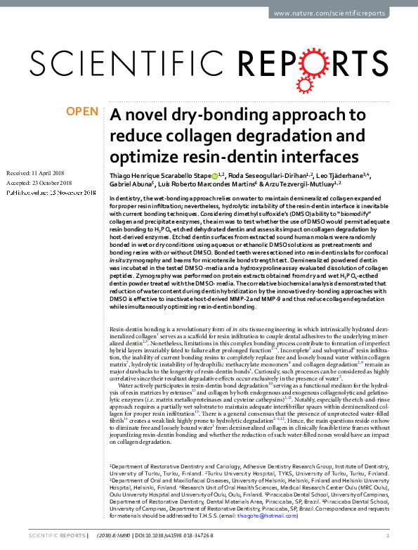 (PDF) A novel dry-bonding approach to reduce collagen degradation and ...