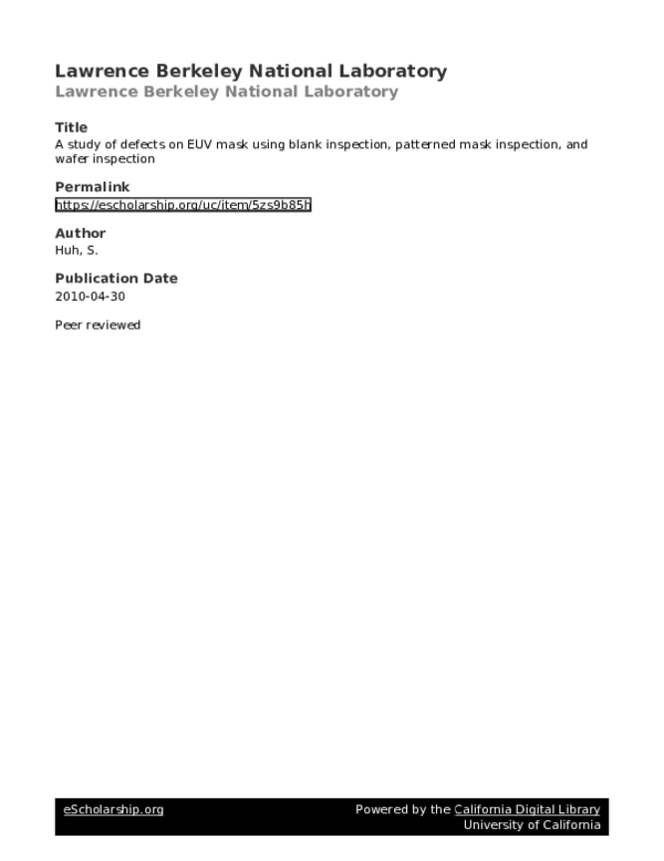 (PDF) A study of defects on EUV masks using blank inspection, patterned ...