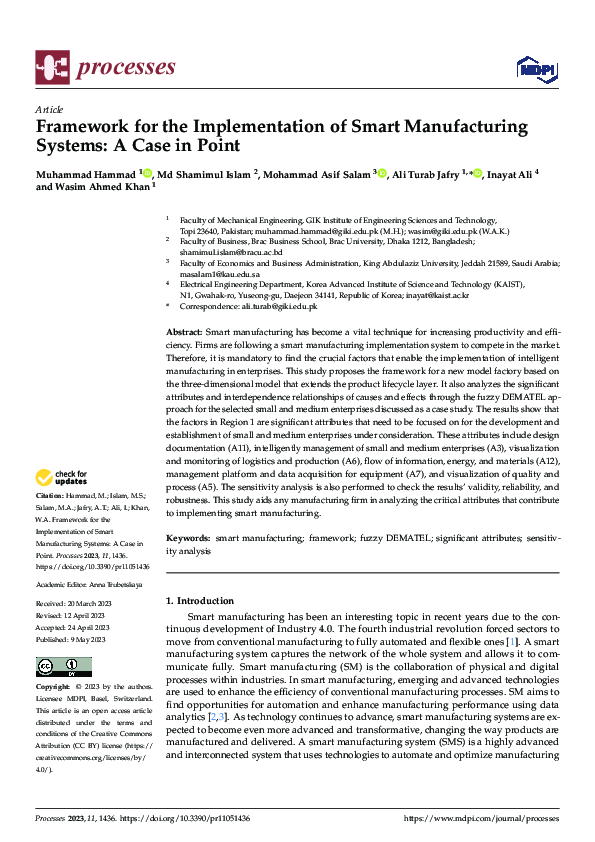 (PDF) Framework for the Implementation of Smart Manufacturing Systems ...
