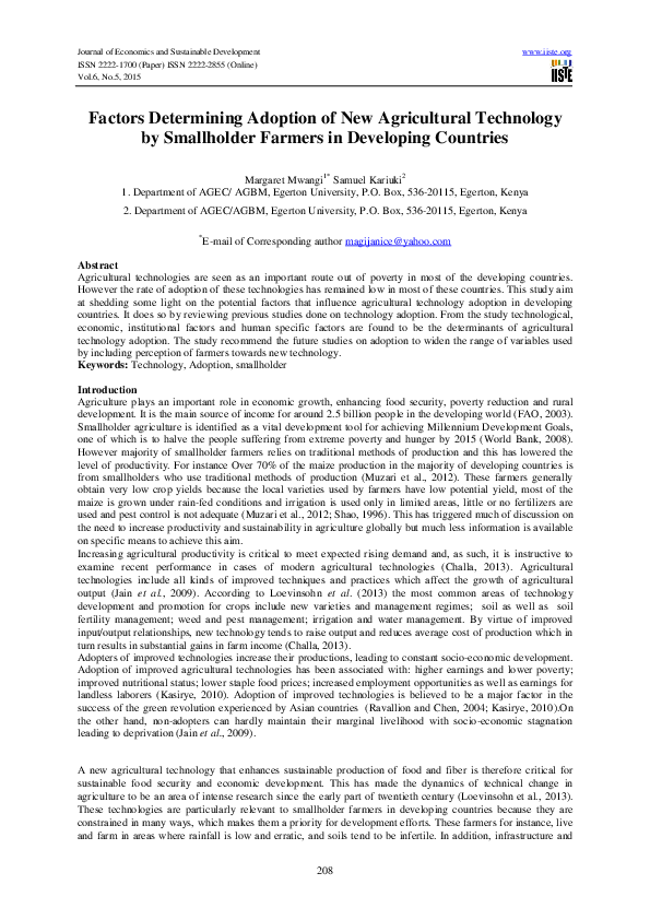 (PDF) Factors Determining Adoption of New Agricultural Technology by Smallholder Farmers in ...