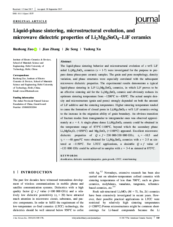 (PDF) Liquid-phase sintering, microstructural evolution, and microwave ...