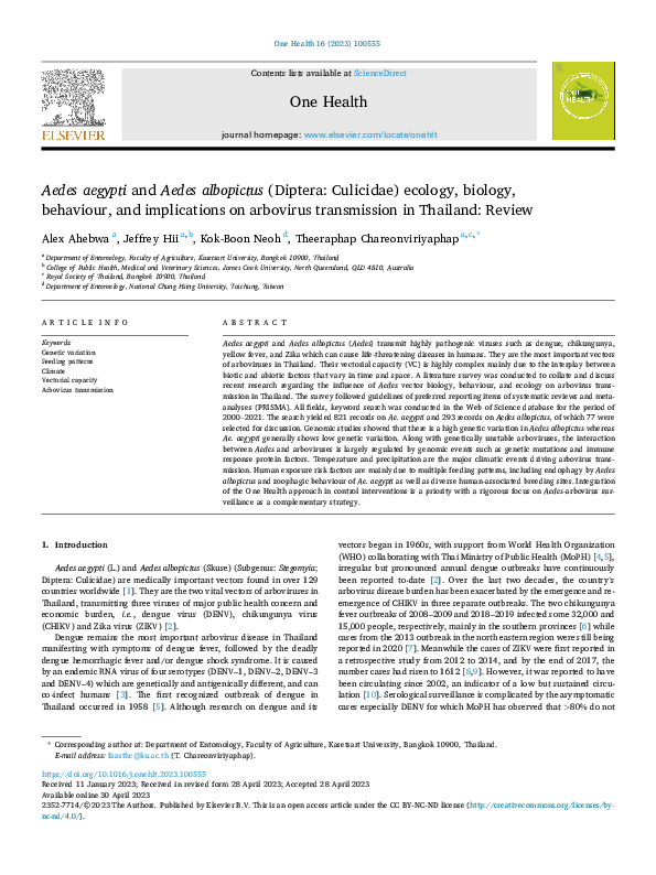 (PDF) Aedes aegypti and Aedes albopictus (Diptera: Culicidae) ecology, biology, behaviour, and ...
