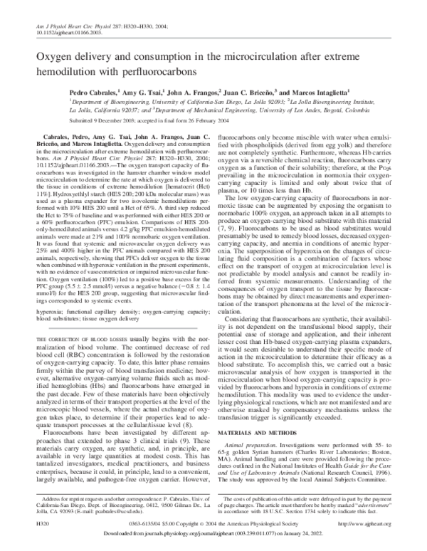 (PDF) Oxygen delivery and consumption in the microcirculation after ...