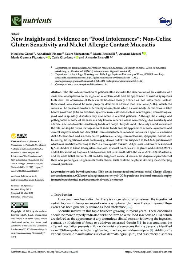 (PDF) New Insights and Evidence on “Food Intolerances”: Non-Celiac ...