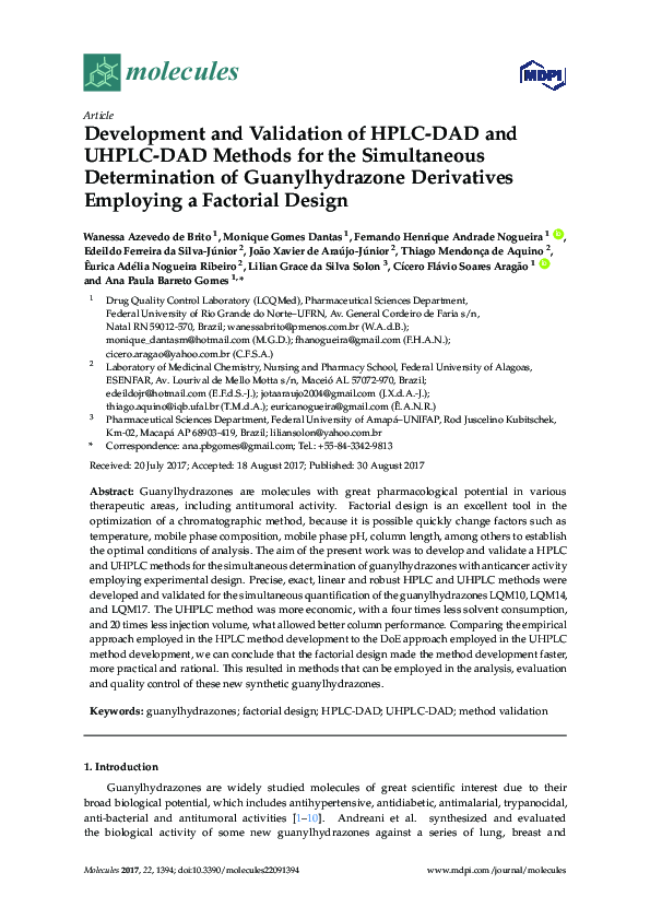 (PDF) Development and Validation of HPLC-DAD and UHPLC-DAD Methods for the Simultaneous ...