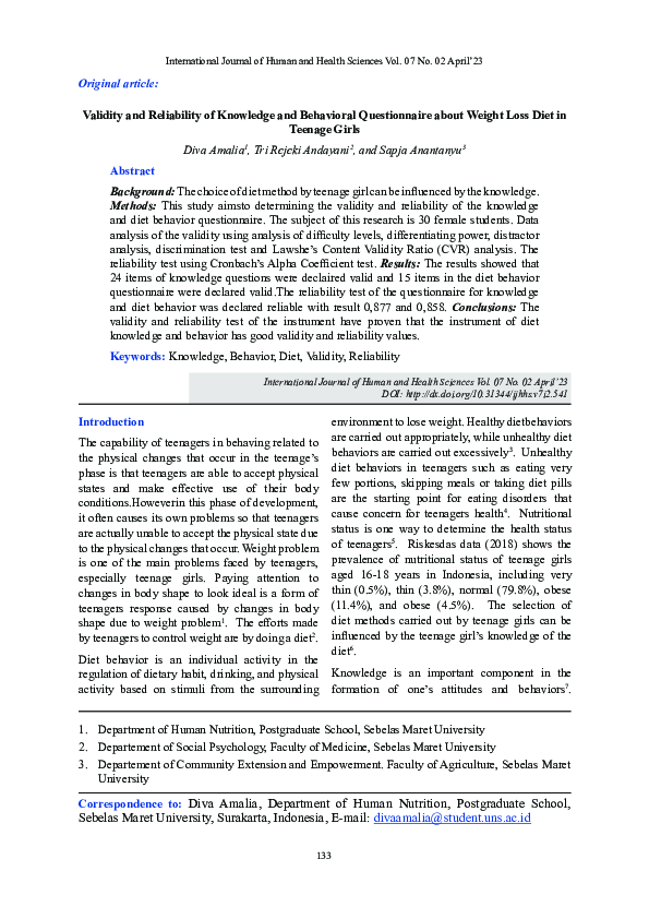 (PDF) Validity and Reliability of Knowledge and Behavioral ...