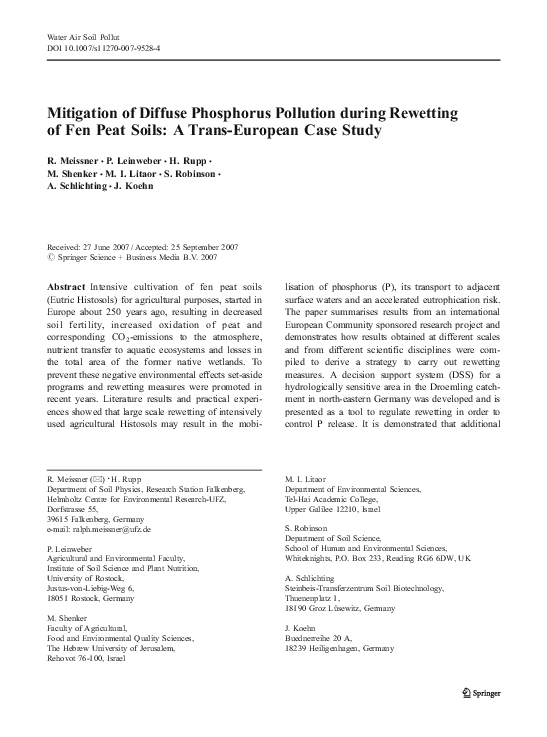 (PDF) Mitigation of Diffuse Phosphorus Pollution during Rewetting of ...