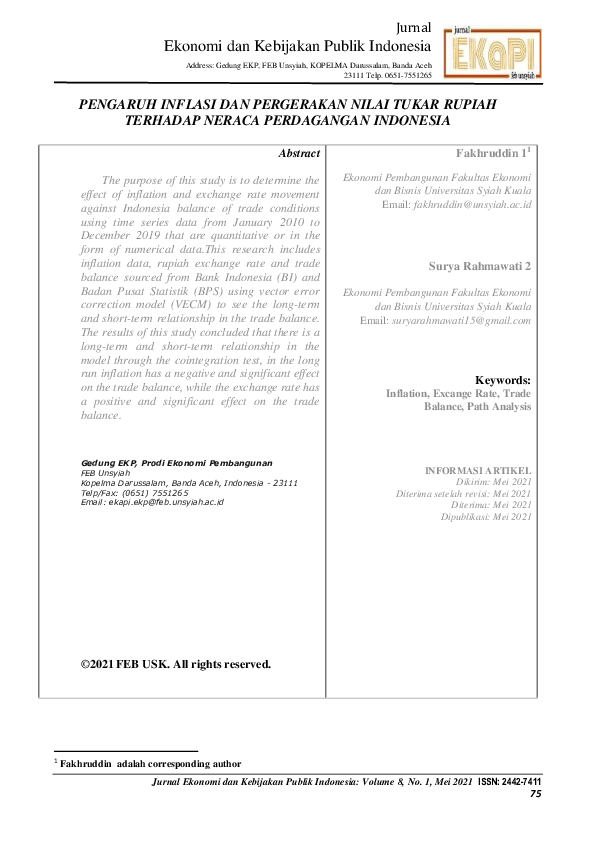 (PDF) Pengaruh Inflasi Dan Pergerakan Nilai Tukar Rupiah Terhadap Neraca Perdagangan Indonesia