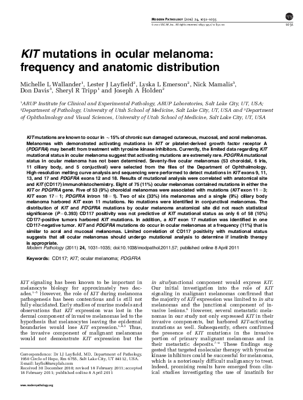 (PDF) KIT mutations in ocular melanoma: frequency and anatomic distribution