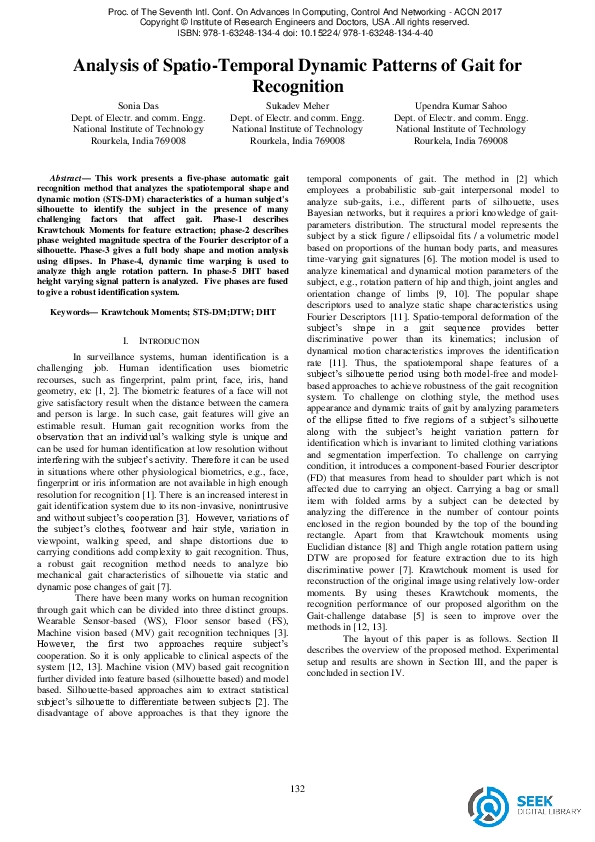 (PDF) Analysis of Spatio Temporal Dynamic Patterns of Gait for Recognition | Sonia Das ...