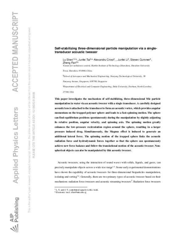 (PDF) Self-stabilizing three-dimensional particle manipulation via a ...