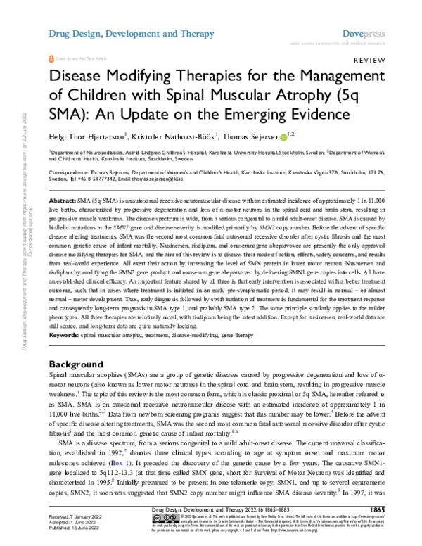 (PDF) Disease Modifying Therapies for the Management of Children with ...
