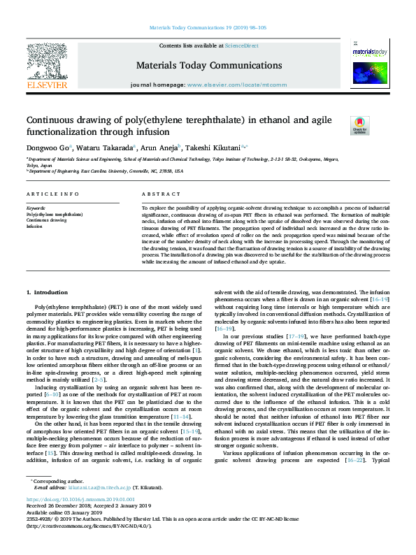 (PDF) Continuous drawing of poly(ethylene terephthalate) in ethanol and ...