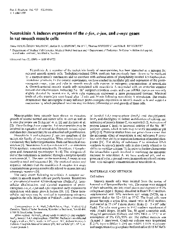 (PDF) Neurokinin A induces expression of the c-fos, c-jun, and c-myc ...