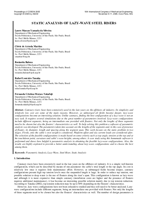 (PDF) Static Analysis of Lazy-Wave Steel Risers