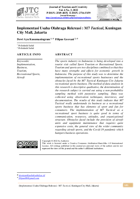 (PDF) Implementasi Usaha Olahraga Rekreasi: M7 Tactical, Kuningan City ...