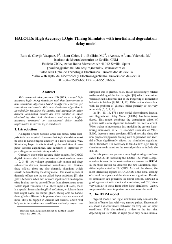 (PDF) HALOTIS: High Accuracy Logic TIming simulator with inertial and degradation delay model