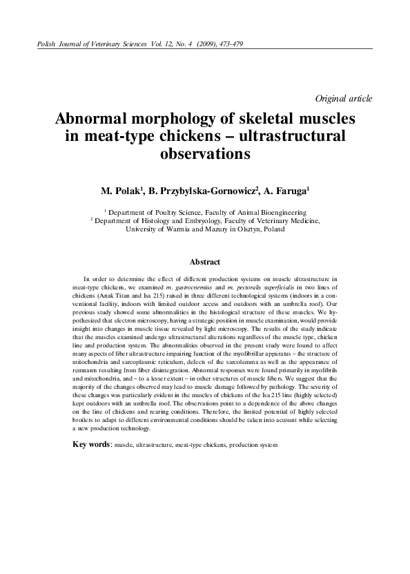 (PDF) Abnormal morphology of skeletal muscles in meat-type chickens ...