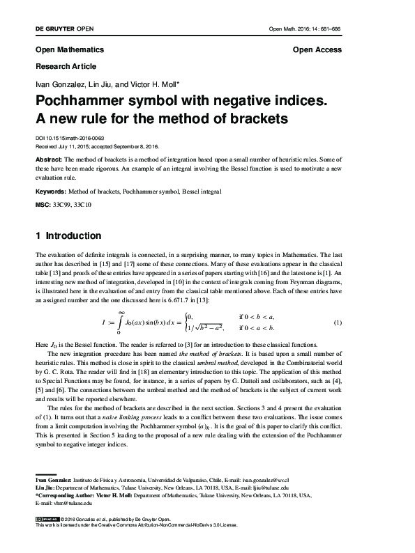 (PDF) Pochhammer symbol with negative indices. A new rule for the ...