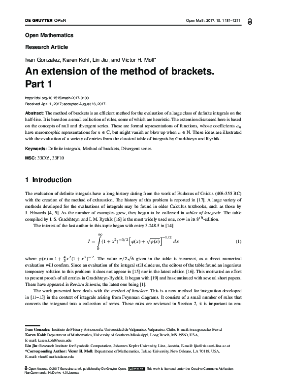 (PDF) An extension of the method of brackets. Part 1