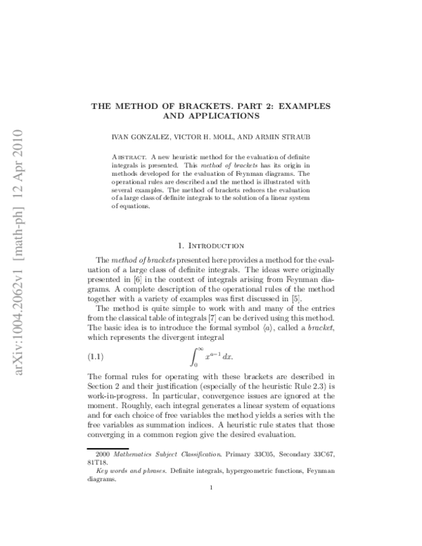 (PDF) The method of brackets. Part 2: examples and applications