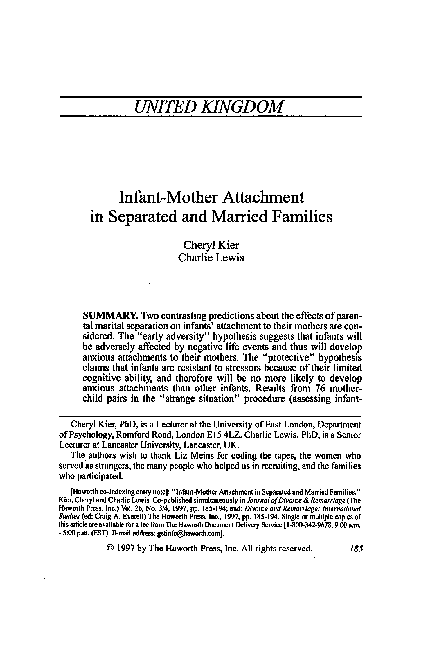 (PDF) Infant-Mother Attachment in Separated and Married Families