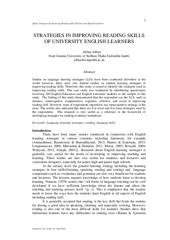 (PDF) Strategies in Improving Reading Skills of University English Learners