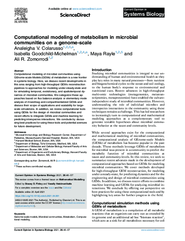 (PDF) Computational modeling of metabolism in microbial communities on ...