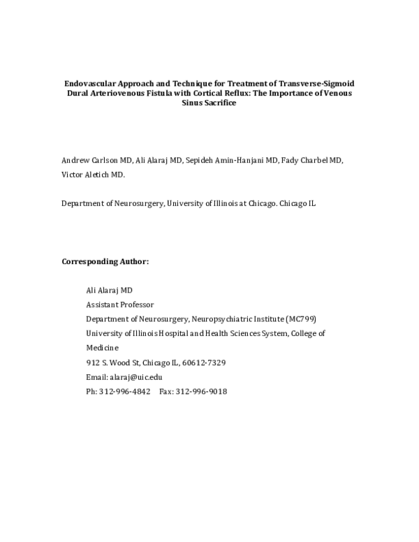 (PDF) Endovascular approach and technique for treatment of transverse ...