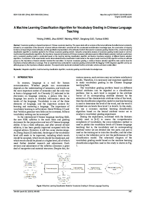 (PDF) A Machine Learning Classification Algorithm for Vocabulary Grading in Chinese Language ...