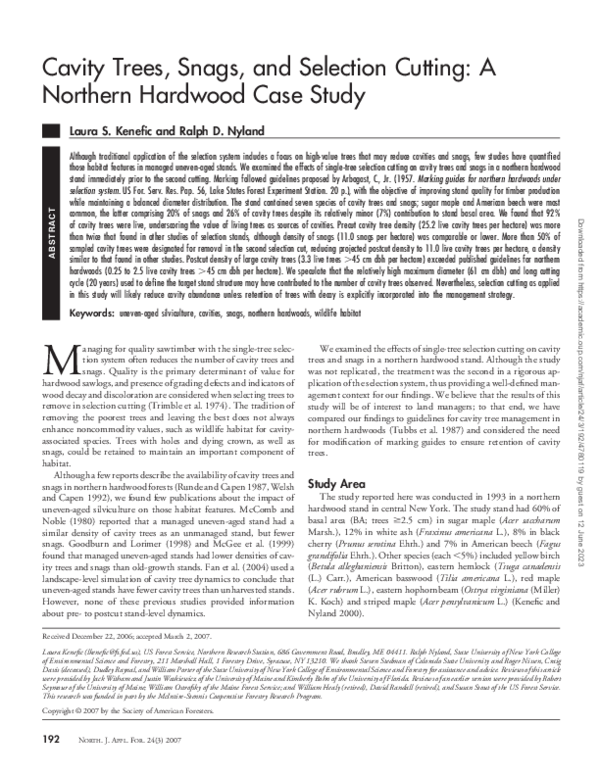 (PDF) Cavity Trees, Snags, and Selection Cutting: A Northern Hardwood ...