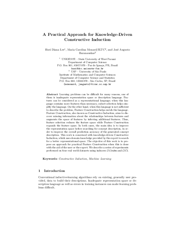 (PDF) A Practical Approach for Knowledge-Driven Constructive Induction (PDF) A Practical Approach for Knowledge-Driven Constructive Induction