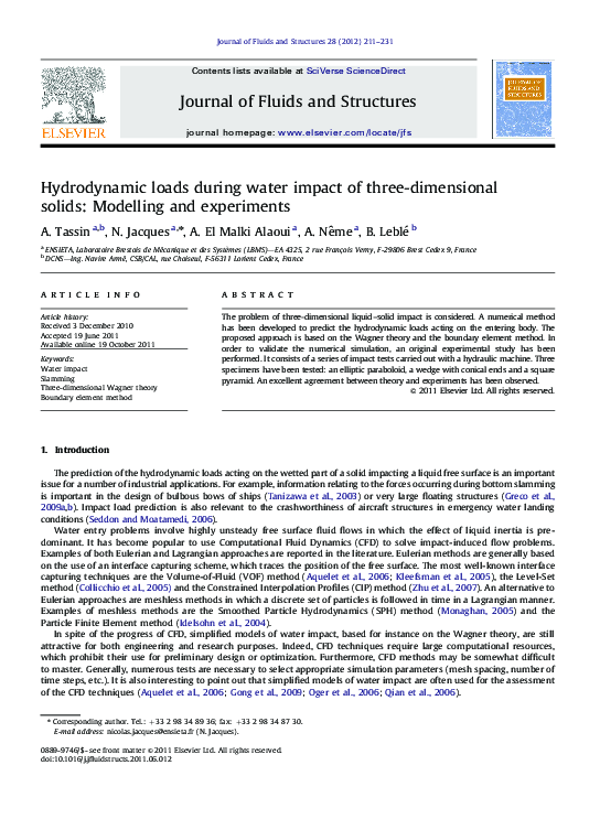 (PDF) Hydrodynamic loads during water impact of three-dimensional ...