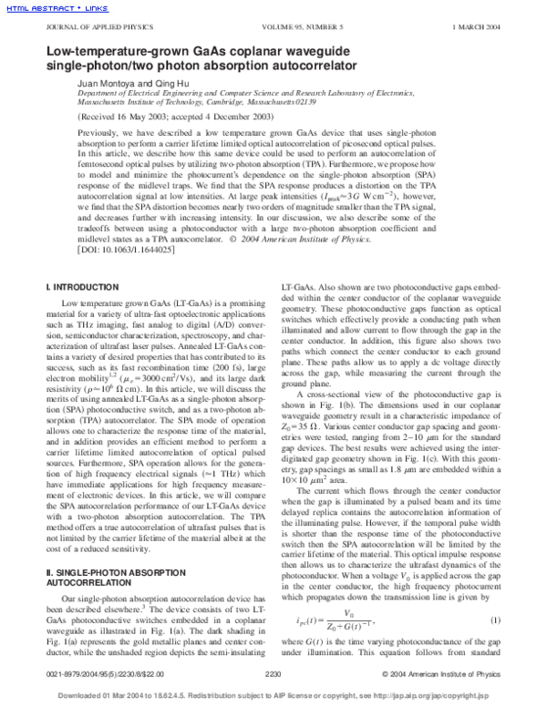 (PDF) Low-temperature-grown GaAs coplanar waveguide single-photon/two ...