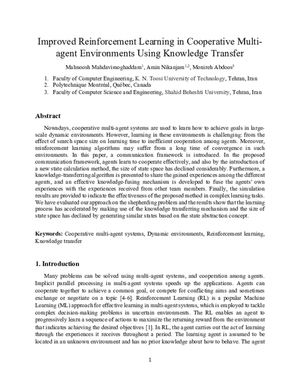 (PDF) Improved reinforcement learning in cooperative multi-agent environments using knowledge ...