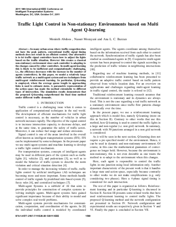 (PDF) Traffic light control in non-stationary environments based on multi agent Q-learning