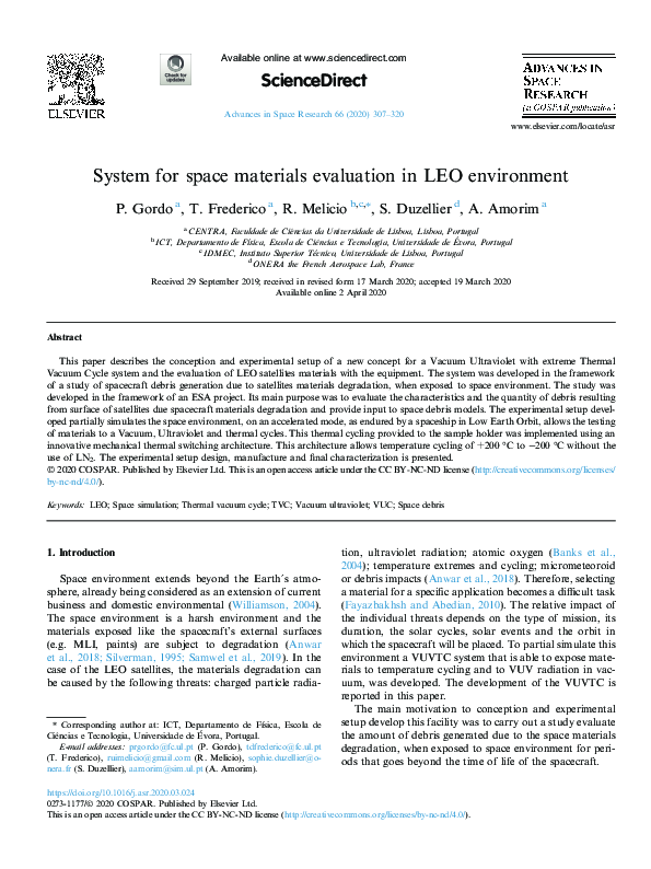 (PDF) System for space materials evaluation in LEO environment