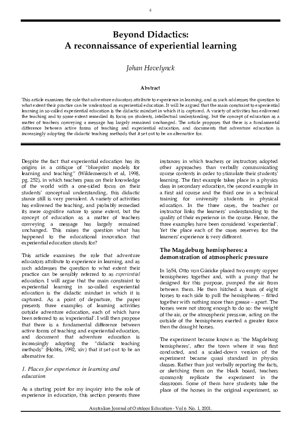 (PDF) Beyond Didactics: A reconnaissance of experiential learning