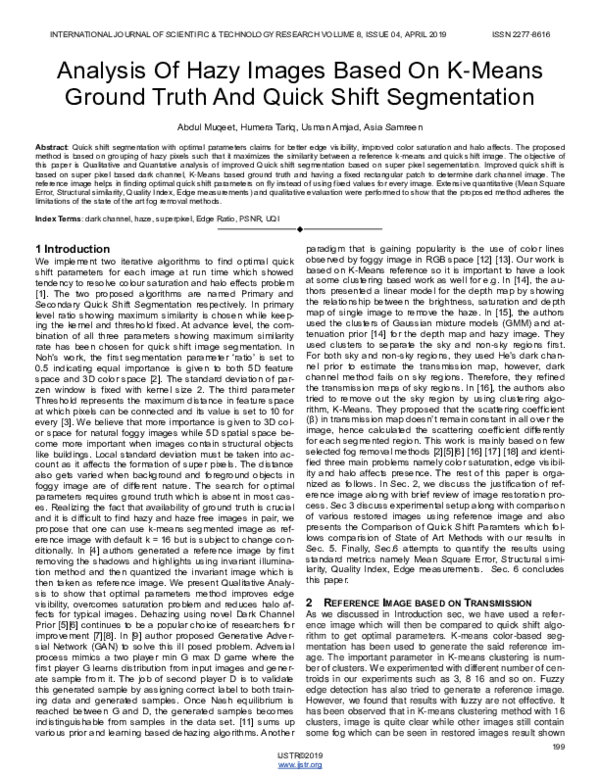 (PDF) Analysis Of Hazy Images Based On K-Means Ground Truth And Quick ...