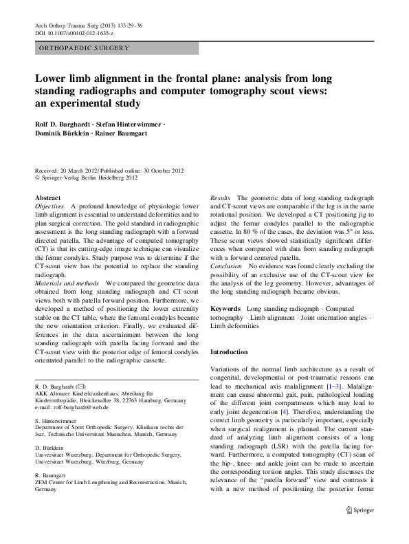 (PDF) Lower limb alignment in the frontal plane: analysis from long standing radiographs and ...