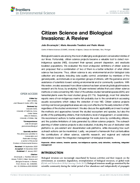 (PDF) Citizen Science and Biological Invasions: A Review