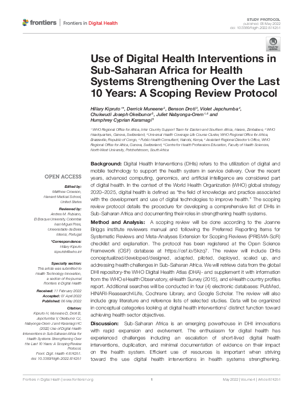 (PDF) Use of Digital Health Interventions in Sub-Saharan Africa for Health Systems Strengthening ...