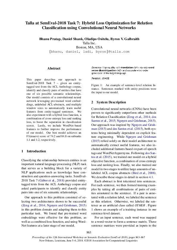 (PDF) Talla at SemEval-2018 Task 7: Hybrid Loss Optimization for Relation Classification using ...
